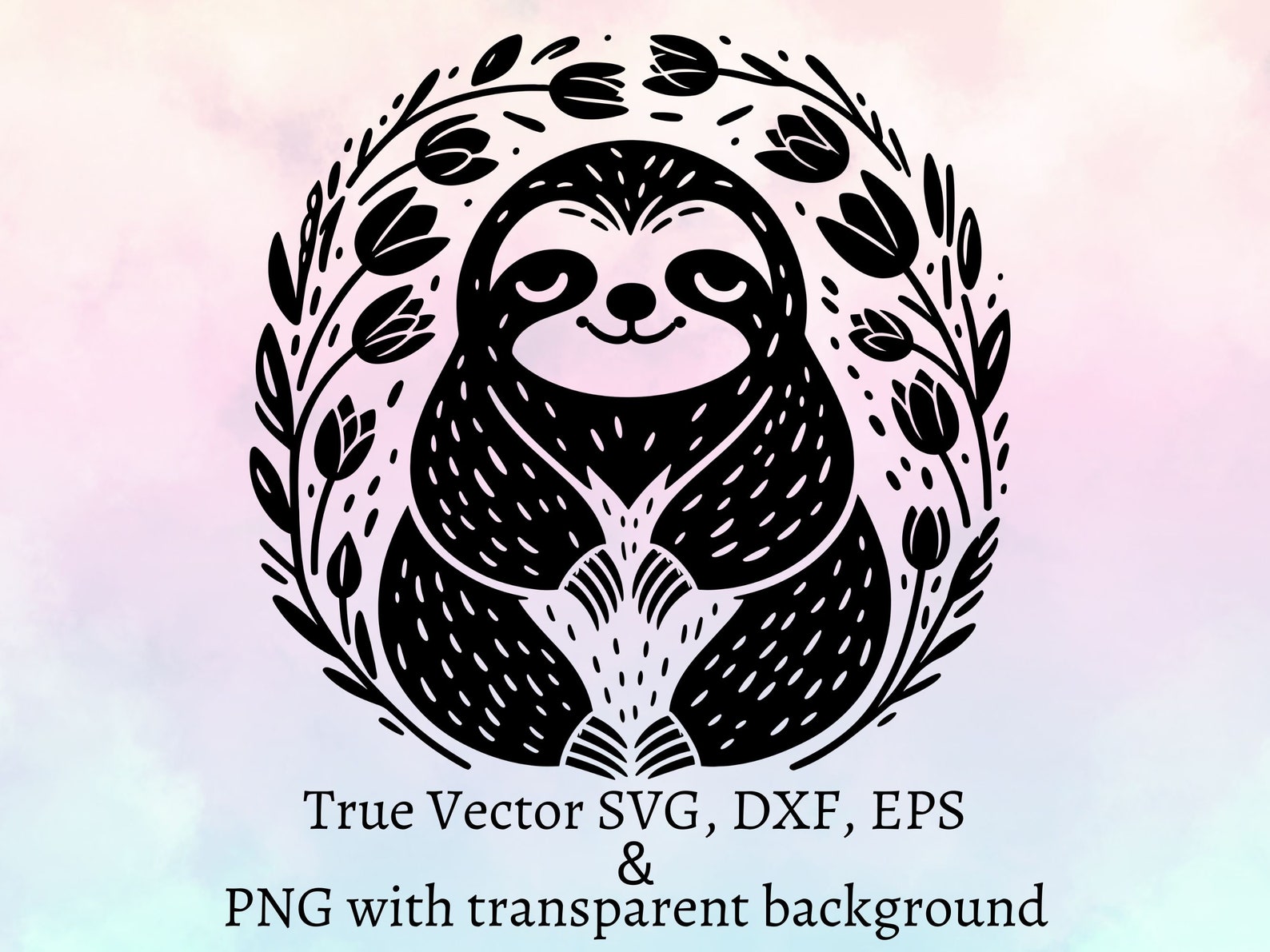 Charming Sloth SVG Bundle, Whimsical Floral Sloth Cut Files, Decorative ...