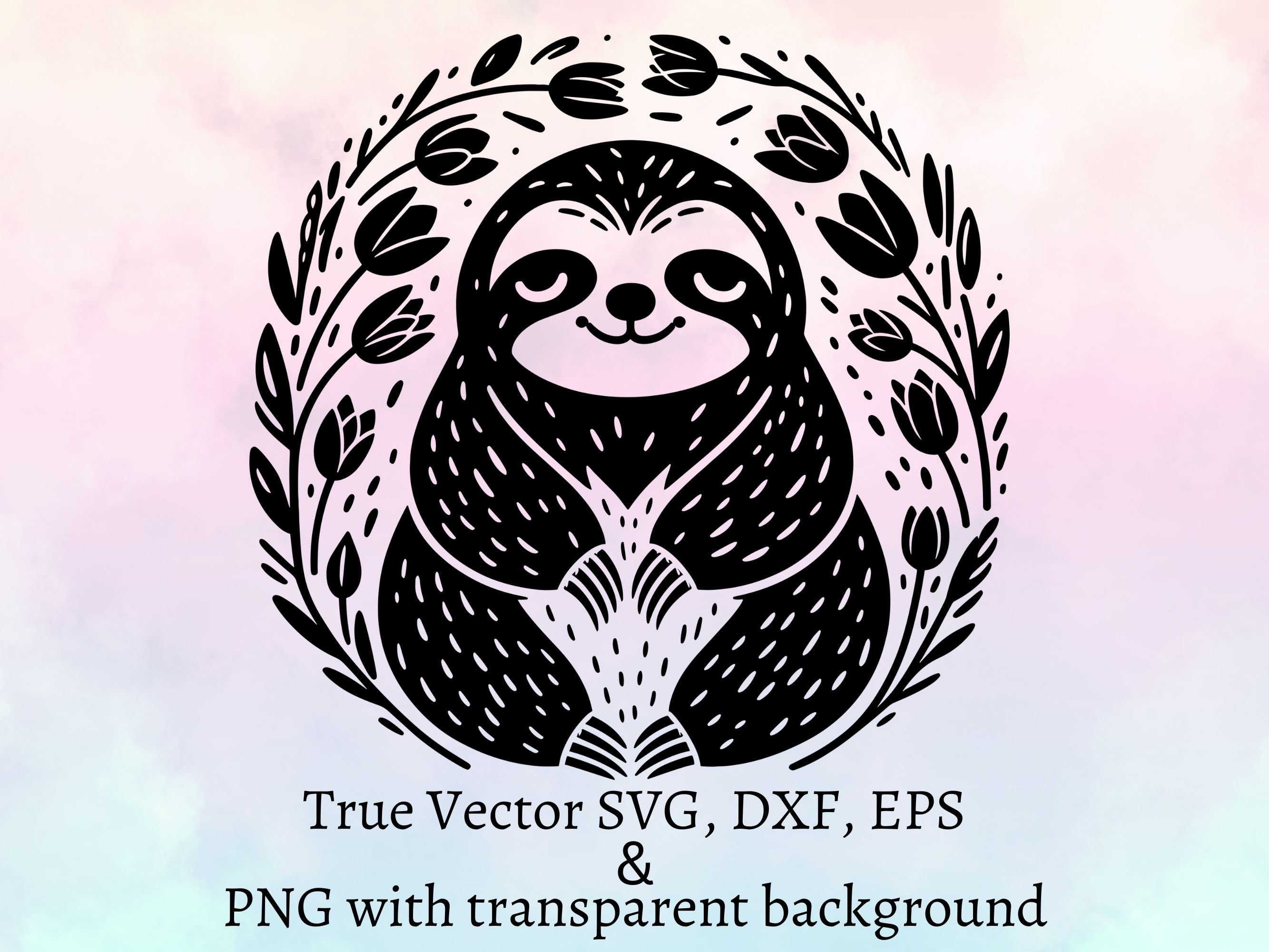 Charming Sloth SVG Bundle, Whimsical Floral Sloth Cut Files, Decorative ...