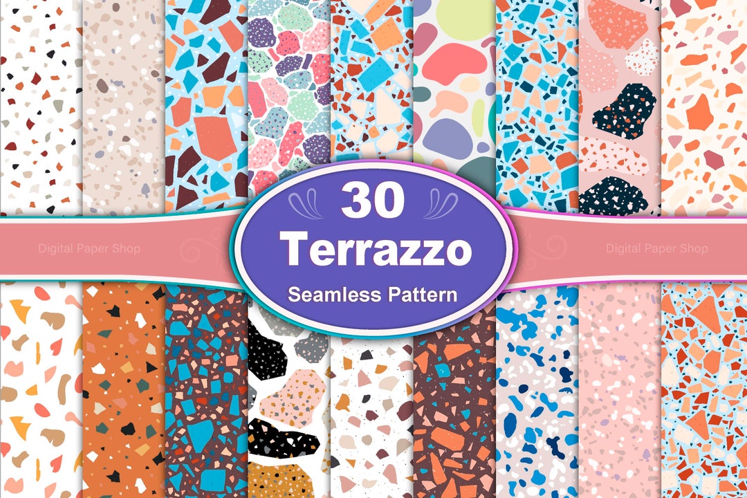 Terrazzo Texture Seamless Pattern: 30 Digital Papers (12x12, 300 DPI ...