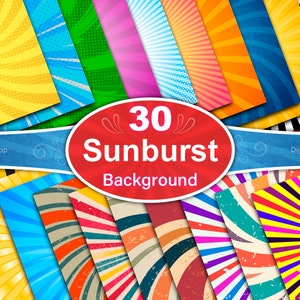 Sunburst Background, Radiant Rays Background, Starburst Digital Paper ...