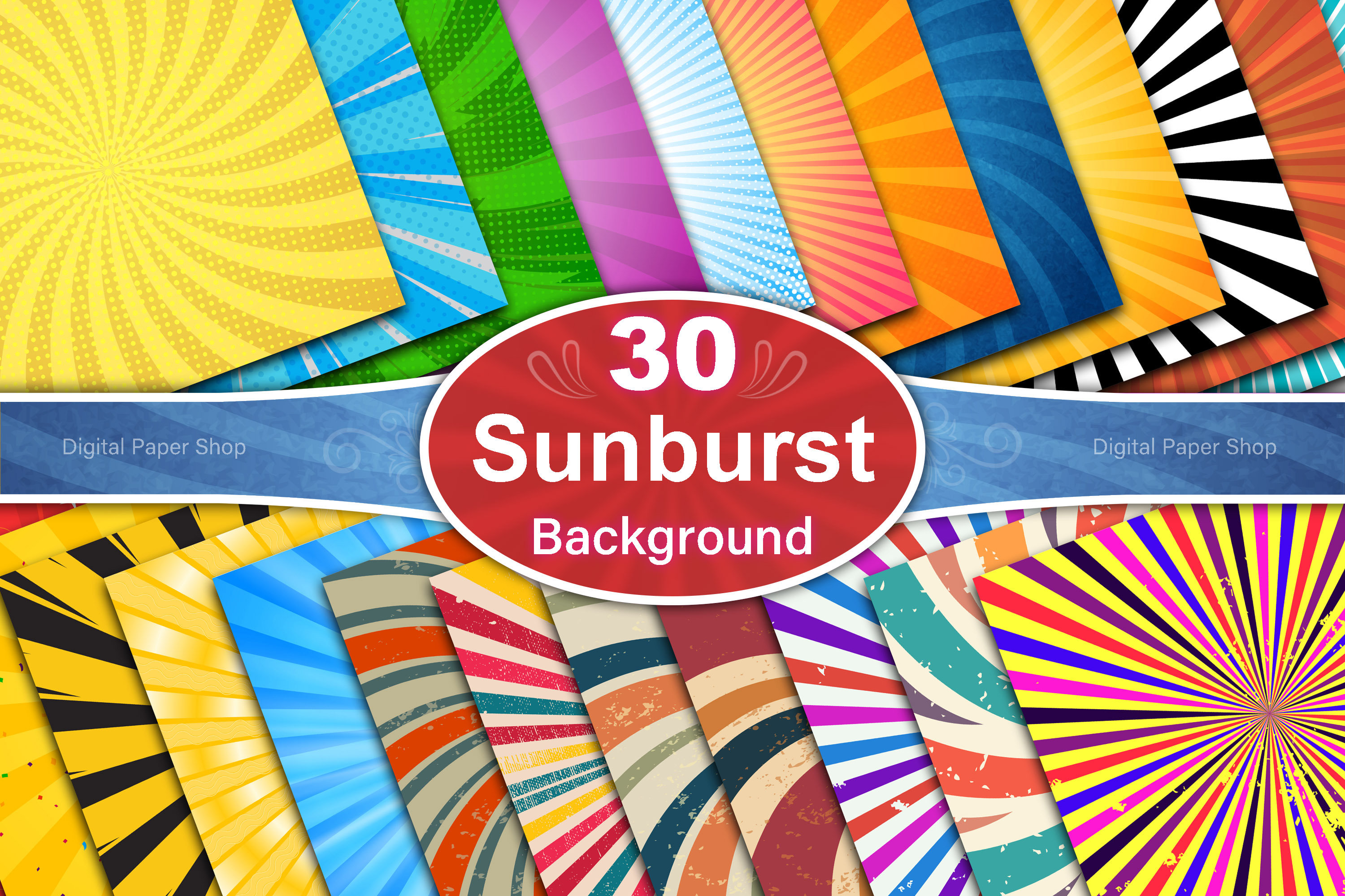 Sunburst Background, Radiant Rays Background, Starburst Digital Paper ...