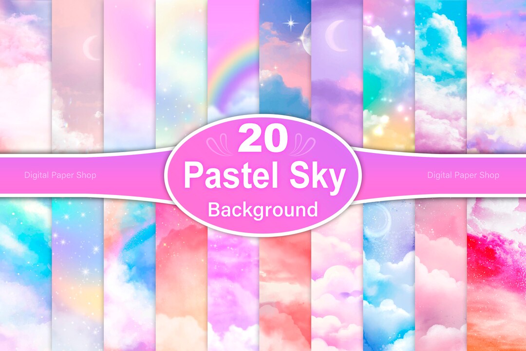 Dream Pastel Sky Digital Paper, Fantasy Pastel Sky Digital Paper ...
