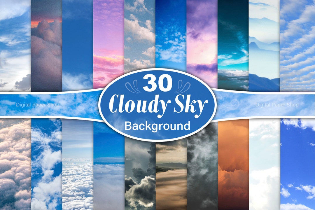 Cloudy Sky Digital Paper, Cloudy Sky Background, Cloud Digital Paper ...
