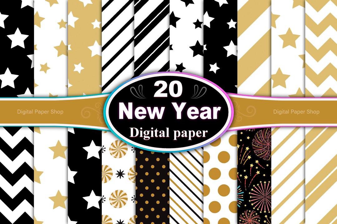 New Year Digital Paper, Happy New Years Scrapbook Papers, Happy New ...