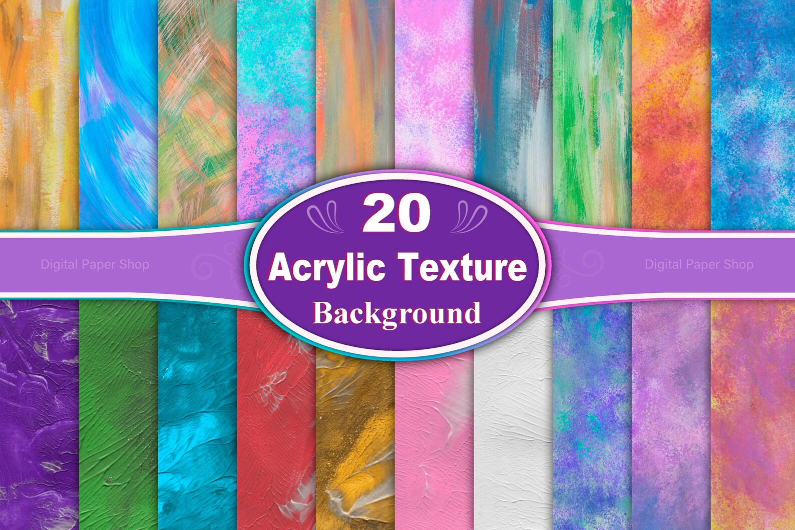 Abstract Acrylic Texture Backgrounds: 20 Painted Digital Papers (JPG ...