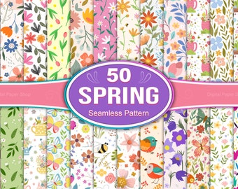 Spring Floral Seamless Digital Paper, Pastel Floral Spring Seamless ...