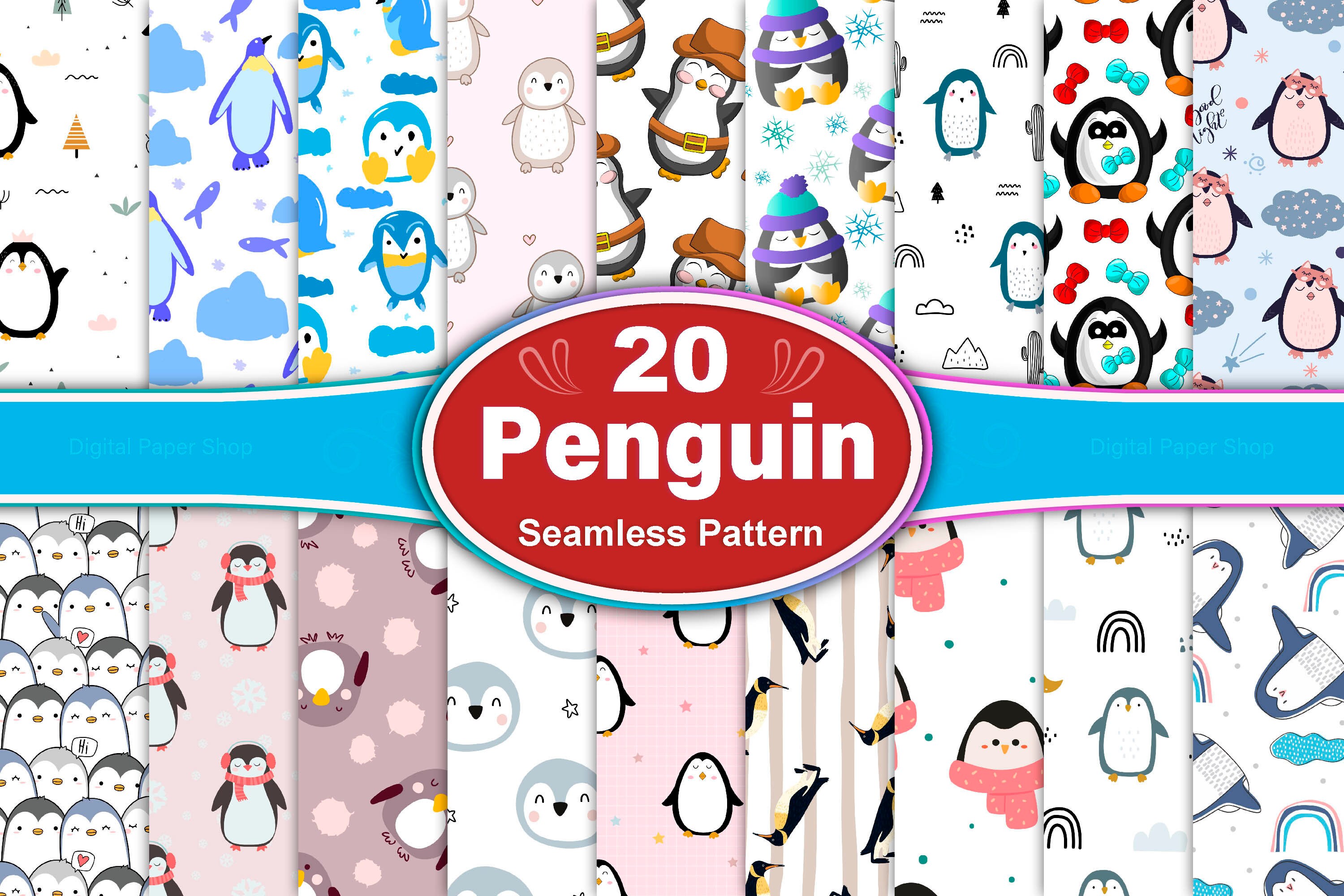 Penguin Seamless Pattern, Penguin Pattern, Penguin Digital Paper ...
