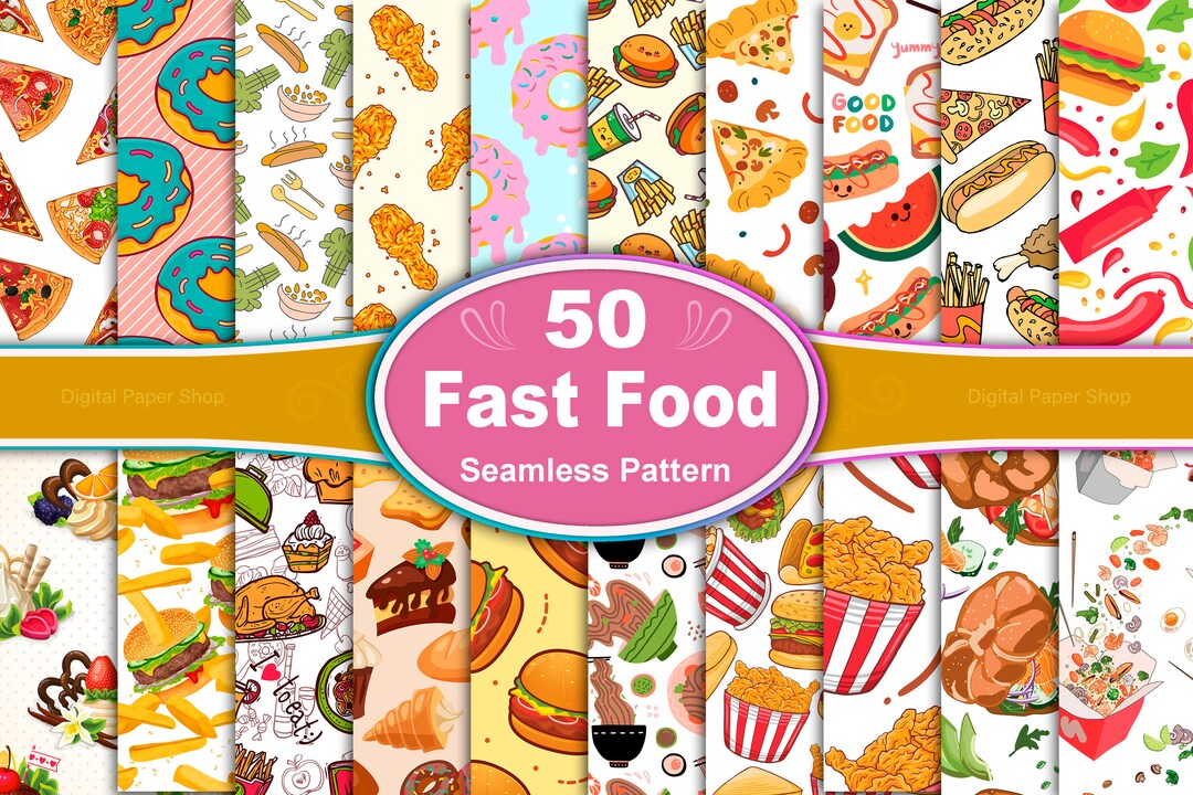 Fast Food Seamless Pattern, Fast Foods Pattern, Fast Food Digital Paper ...