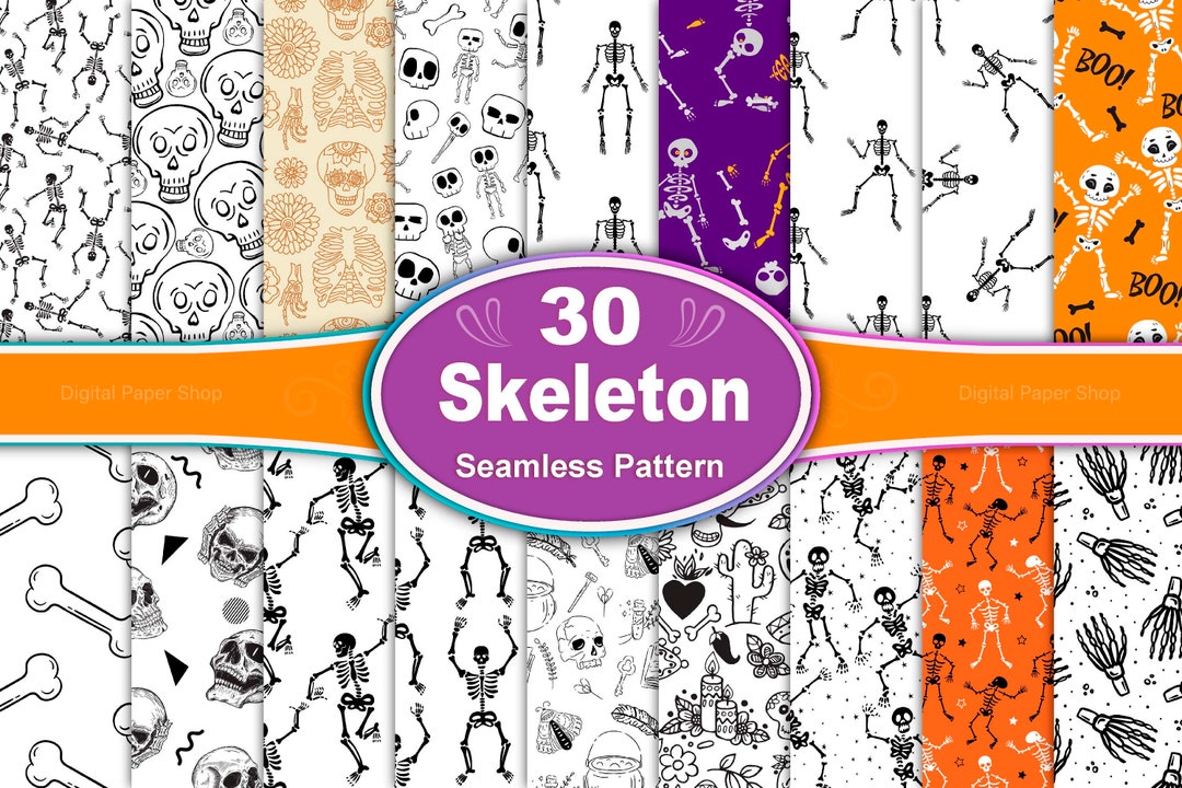Skeleton Seamless Pattern Bundle: Gothic Digital Paper (30 JPG Files ...