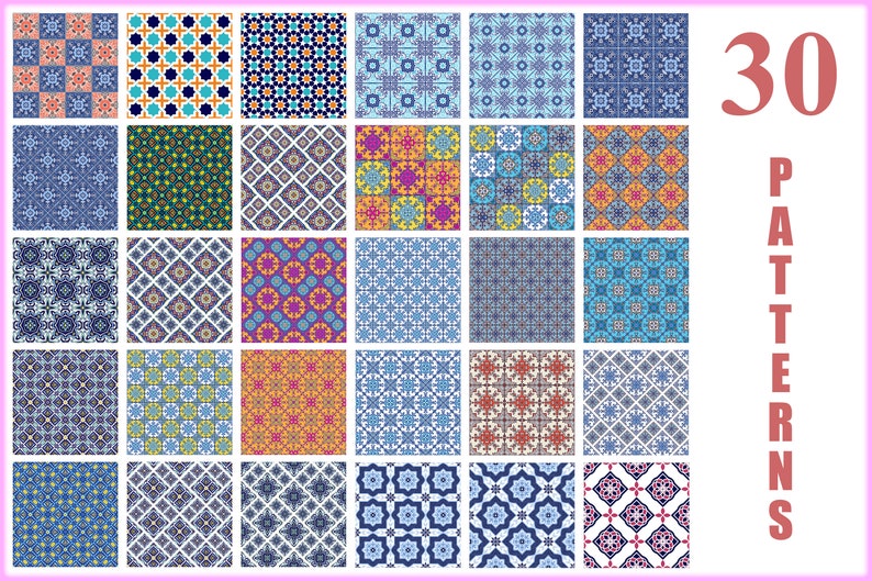 Islamic Tiles Seamless Pattern Bundle: 30 JPG Designs (digital Download ...