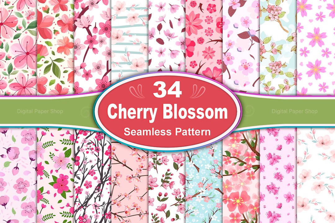 Cherry Blossom Seamless Pattern: Japanese Sakura Digital Paper (34 JPG ...