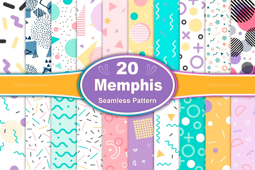 Memphis Seamless Pattern Bundle: 80s 90s Geometric Designs (digital ...