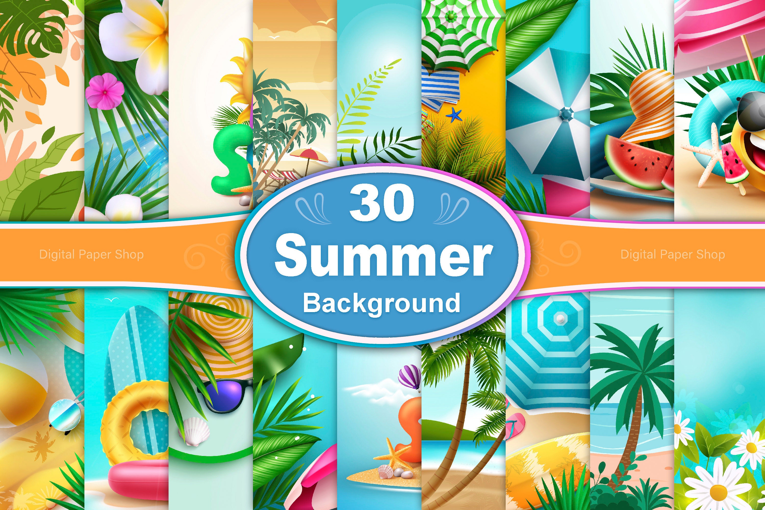 Summer Background, Summer Digital Paper, Summer Beach, Summer Banner ...