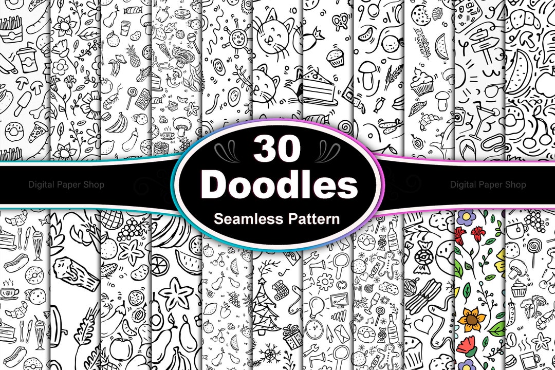Doodle Seamless Pattern: 30 Hand Drawn Digital Papers (JPG Files) - Etsy