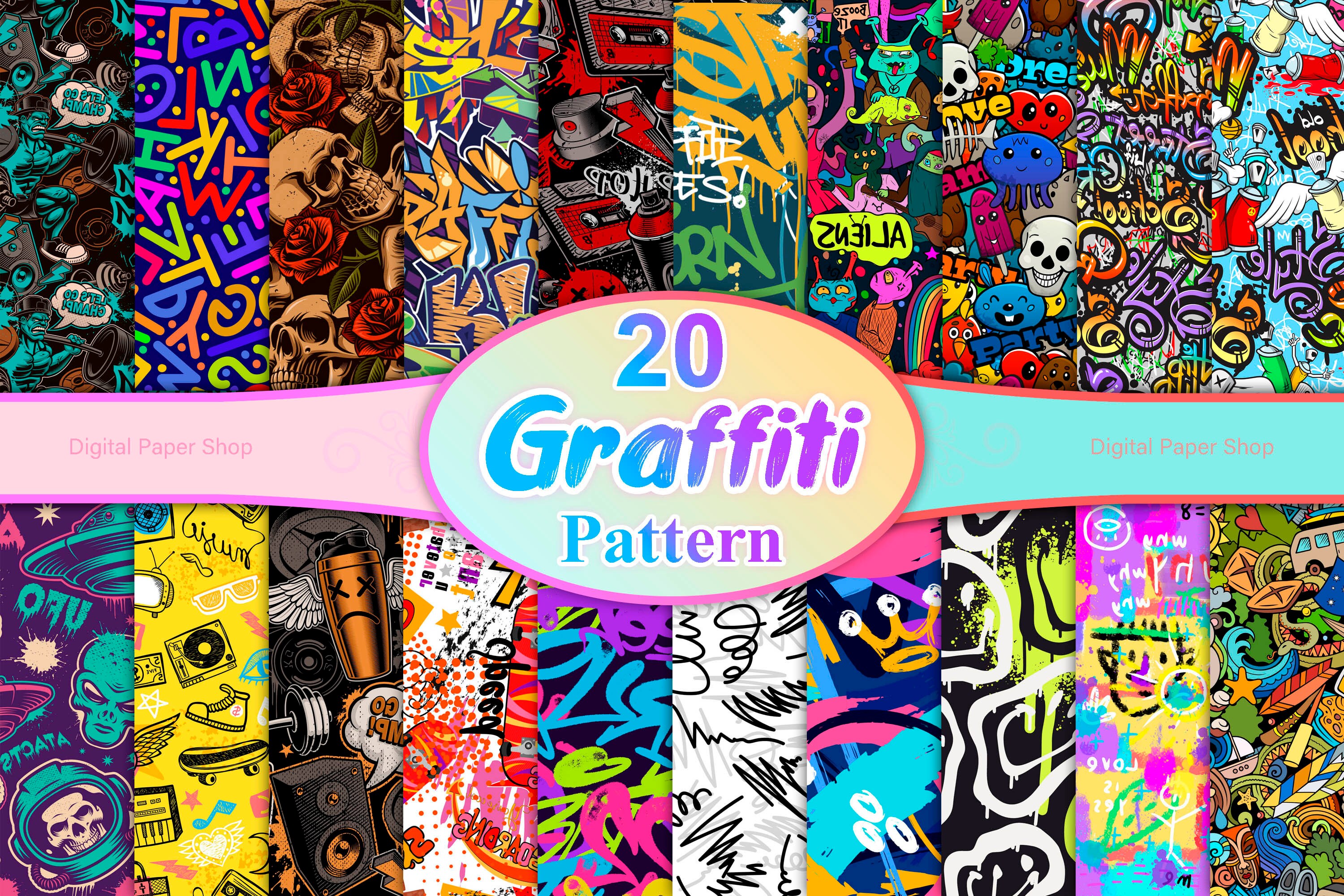 Graffiti Seamless Pattern, Graffiti Pattern, Graffiti Digital Paper ...