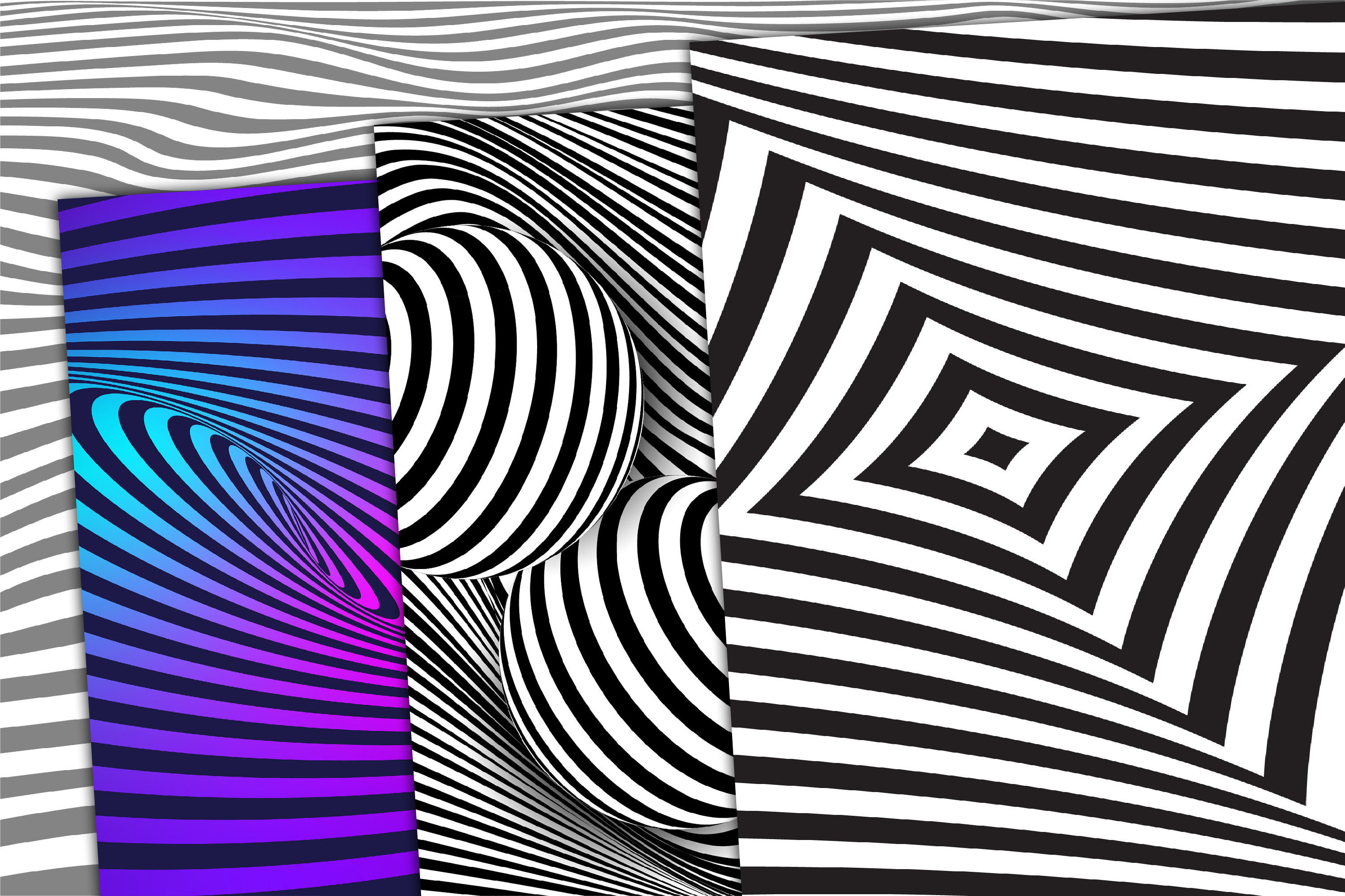 Optical Illusion Waves Background, Modern Black-white Psychedelic Background, Op Art Background ...