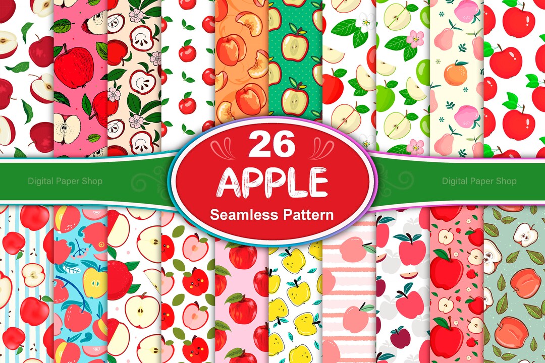 Apple Seamless Pattern, Apple Pattern, Apple Digital Paper, Fruits ...