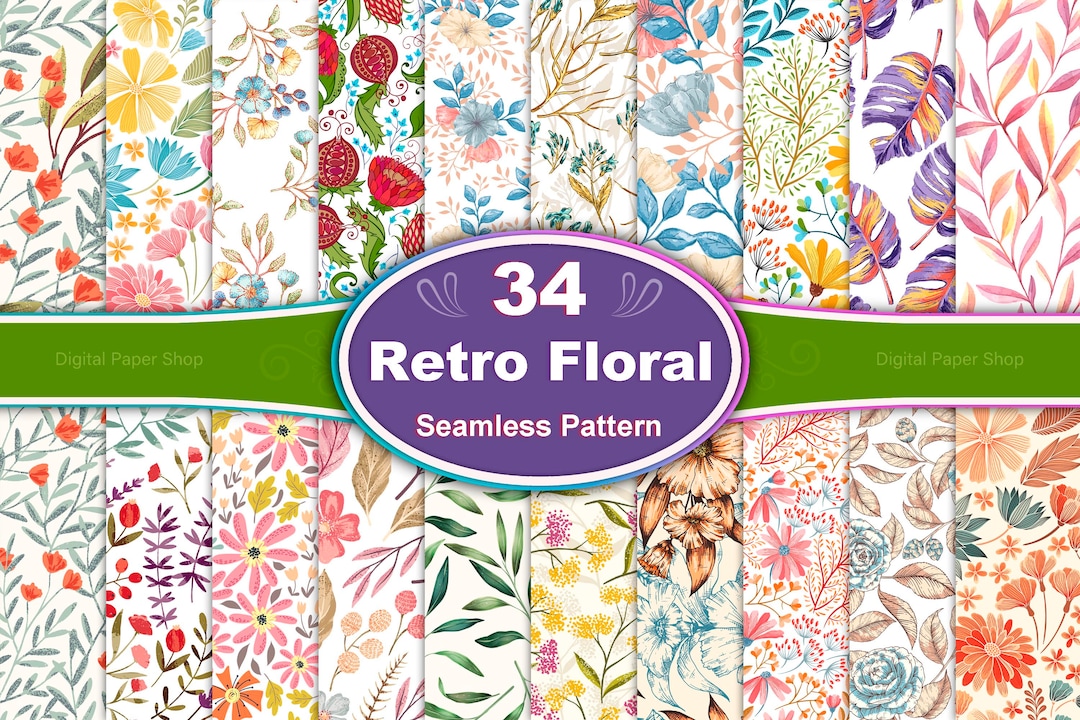 Retro Floral Seamless Pattern, Retro Flower Seamless Pattern, Retro ...