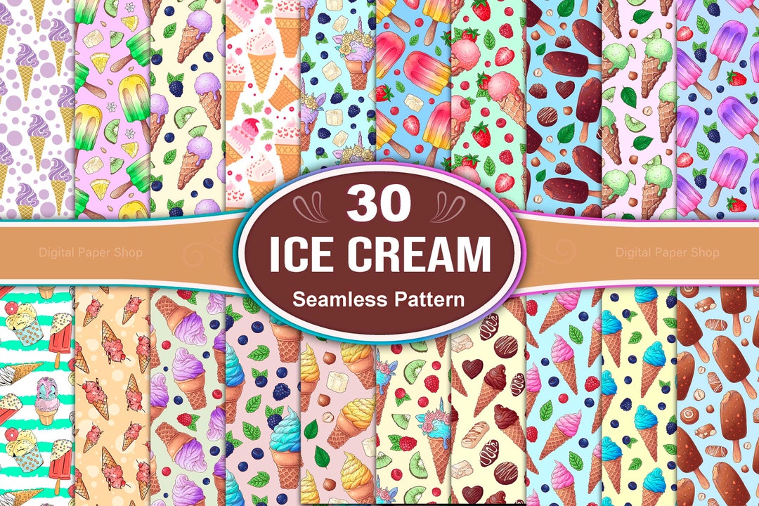 Ice Cream Seamless Pattern, Ice Cream Digital Paper, Ice Cream Pattern ...