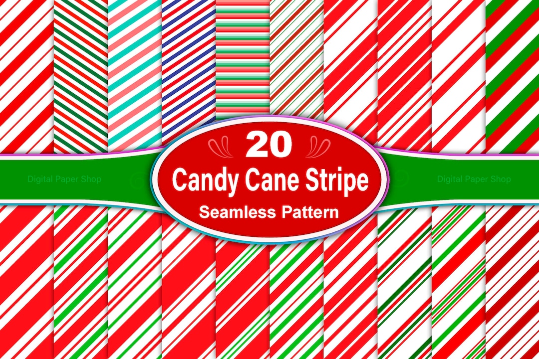 Christmas Candy Cane Stripe Seamless Pattern: 20 JPG Digital Papers ...