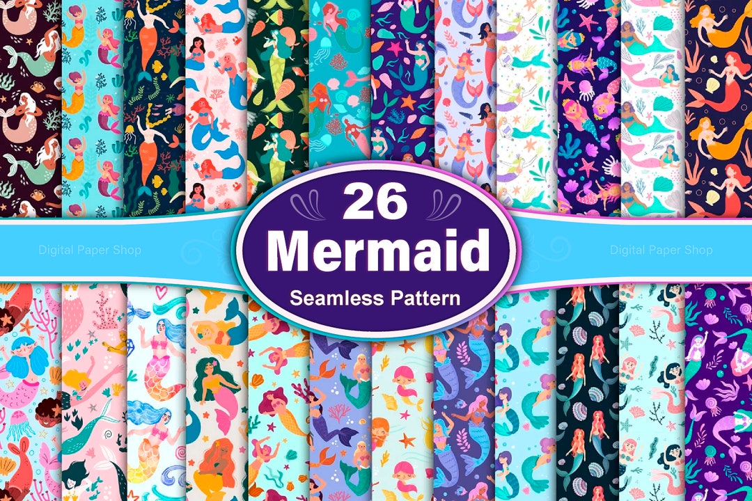 Mermaid Seamless Pattern, Mermaid Pattern, Mermaid Digital Paper ...