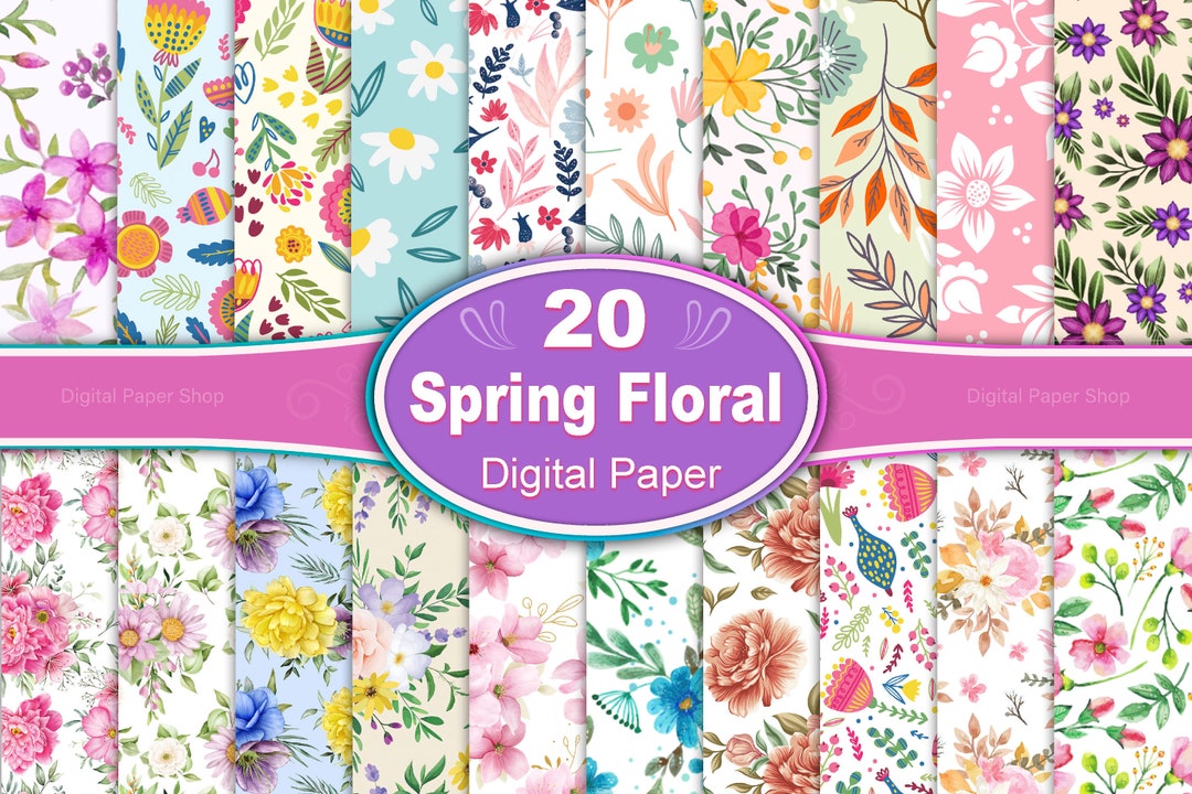 Spring Floral Digital Paper: Whimsical Blooms Pattern (20 JPG Files) - Etsy