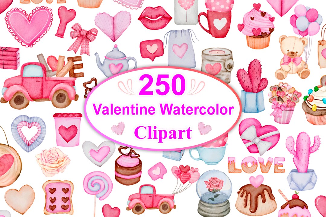 Valentine Watercolor Clipart, Valentine's Day Watercolor Png, Valentine ...