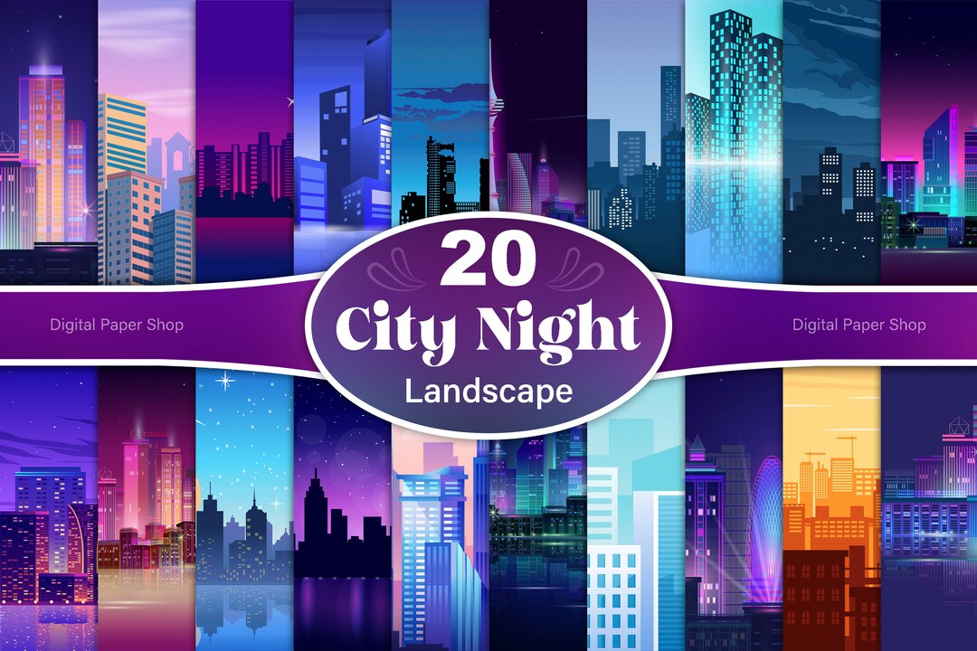 City Nightscape Backgrounds: Vaporwave Skyline Bundle (digital Download ...
