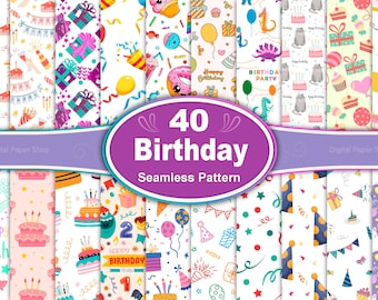 Happy Birthday Digital Paper, Pink Birthday Digital Paper, Happy ...