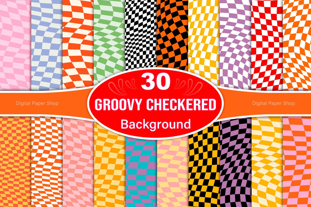 Groovy Retro Psychedelic Checkered Background, Wavy Checker Digital ...