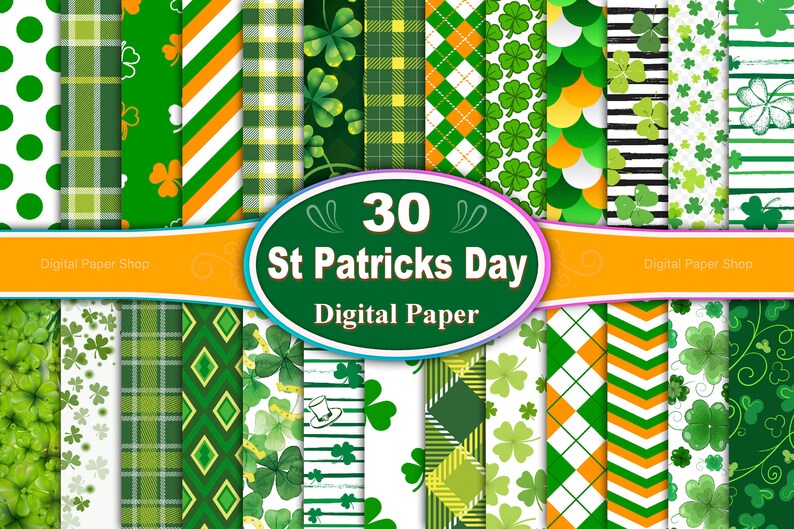 St. Patrick's Day Digital Paper: Shamrock & Clover Backgrounds (digital ...