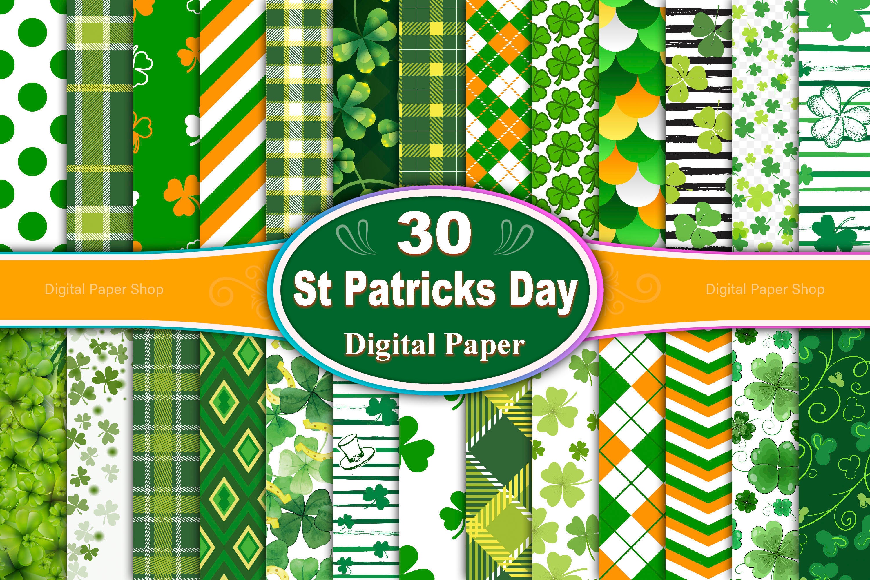 St. Patrick's Day Digital Paper: Shamrock & Clover Backgrounds (digital ...