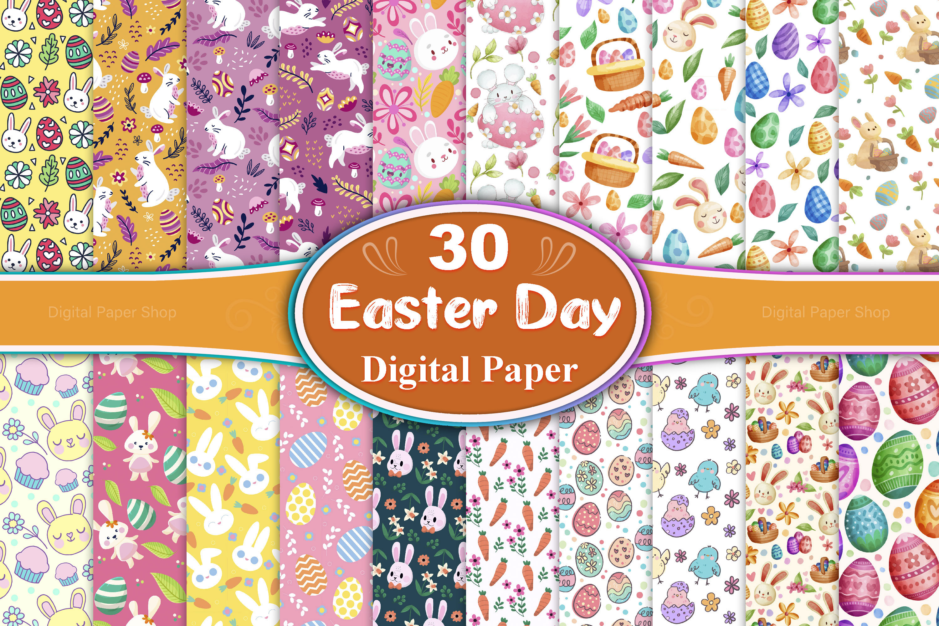 Easter Digital Paper, Happy Easter Digital Paper, Easter Day Digital ...