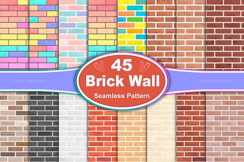 Brick Wall Seamless Pattern, Brick Wall Pattern, Brick Pattern Digital Paper, Brick Textures ...