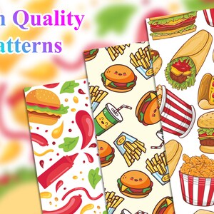Fast Food Seamless Pattern: Foodie Digital Paper (50 JPG Files) - Etsy