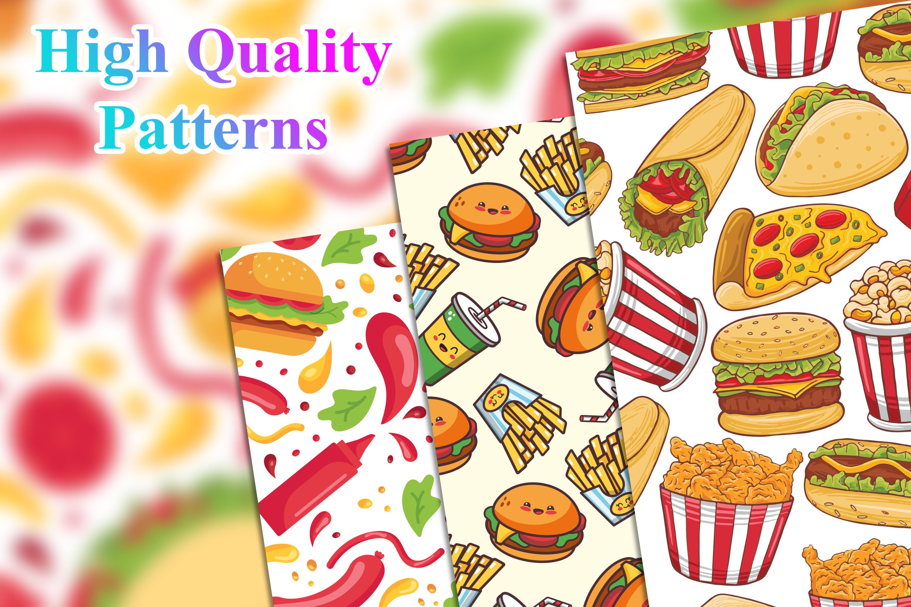 Fast Food Seamless Pattern, Fast Foods Pattern, Fast Food Digital Paper ...