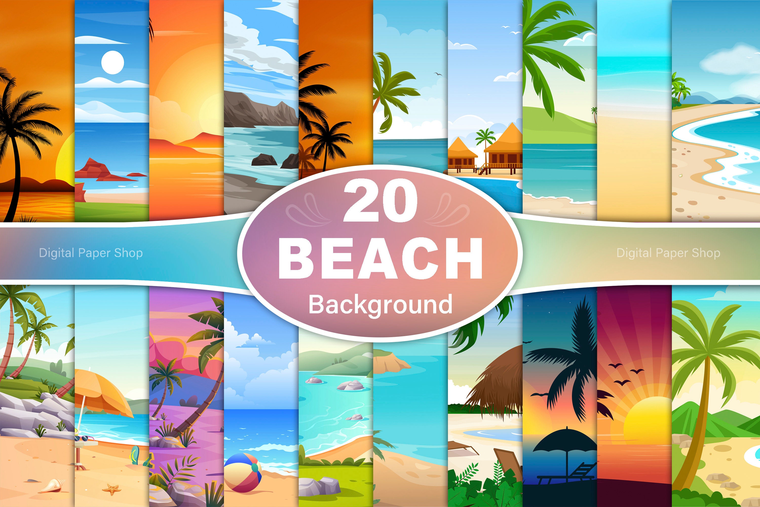 Beach Background, Beach Landscape, Beach Wallpaper, Beach Digital Paper ...