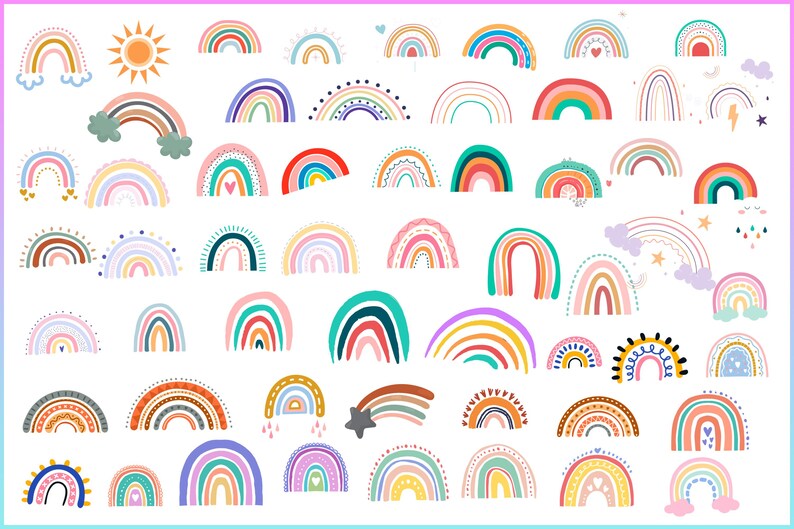 Boho Rainbow Clipart, Nursery Rainbow Clipart, Kids Rainbow Png ...
