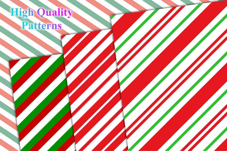 Christmas Candy Cane Stripe Seamless Pattern: 20 JPG Digital Papers ...