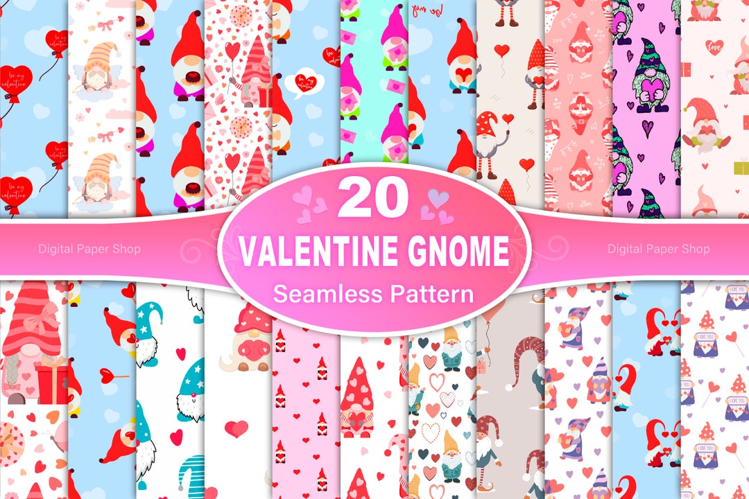 Valentine Gnome Seamless Pattern, Valentine Gnome Pattern, Valentine ...