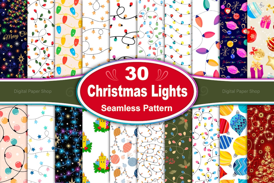 Christmas Lights Seamless Pattern: Holiday Digital Paper (30 JPG Files ...