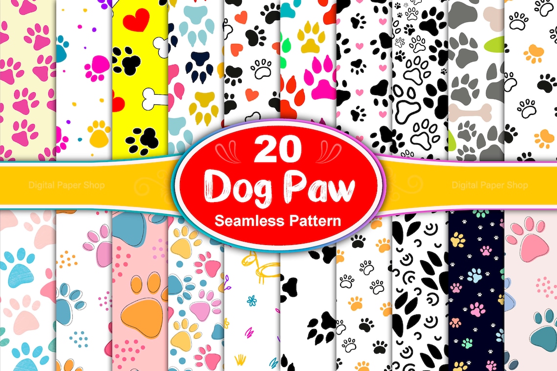 Dog Paw Print Seamless Pattern, Dog Paw Pattern, Dog Paw Digital Paper ...