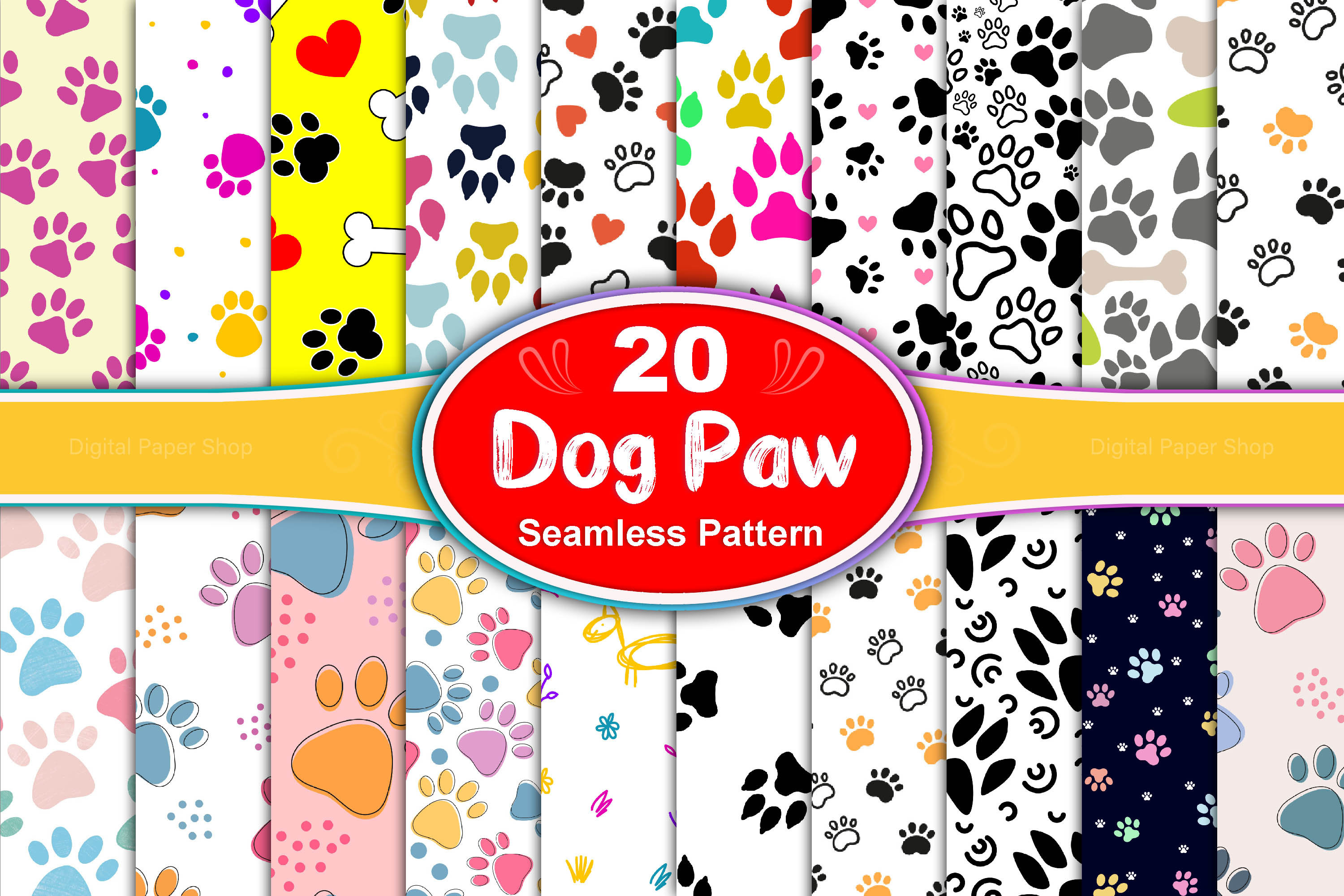 Dog Paw Print Seamless Pattern, Dog Paw Pattern, Dog Paw Digital Paper ...