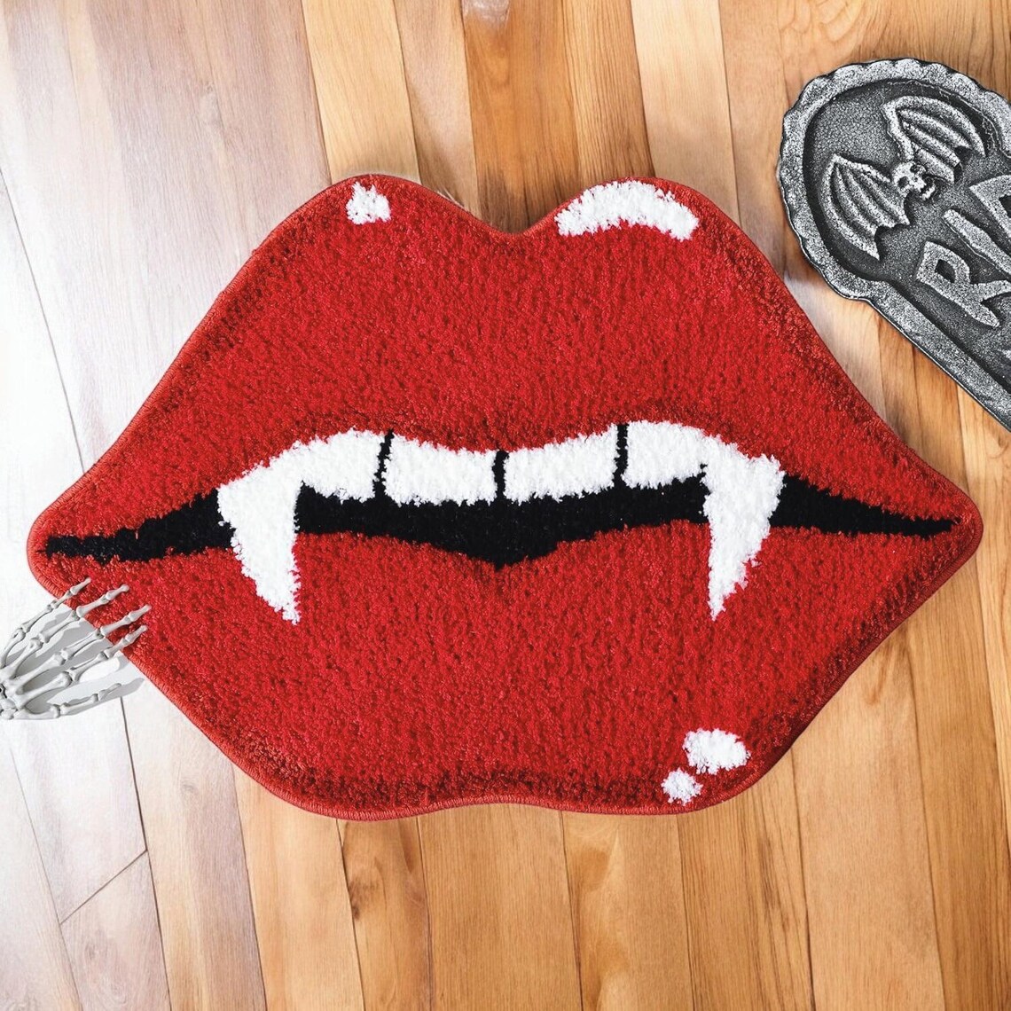 Vampire Teeth Rug Spooky Red Lips Bath Mat Creepy Halloween Rug Gothic ...