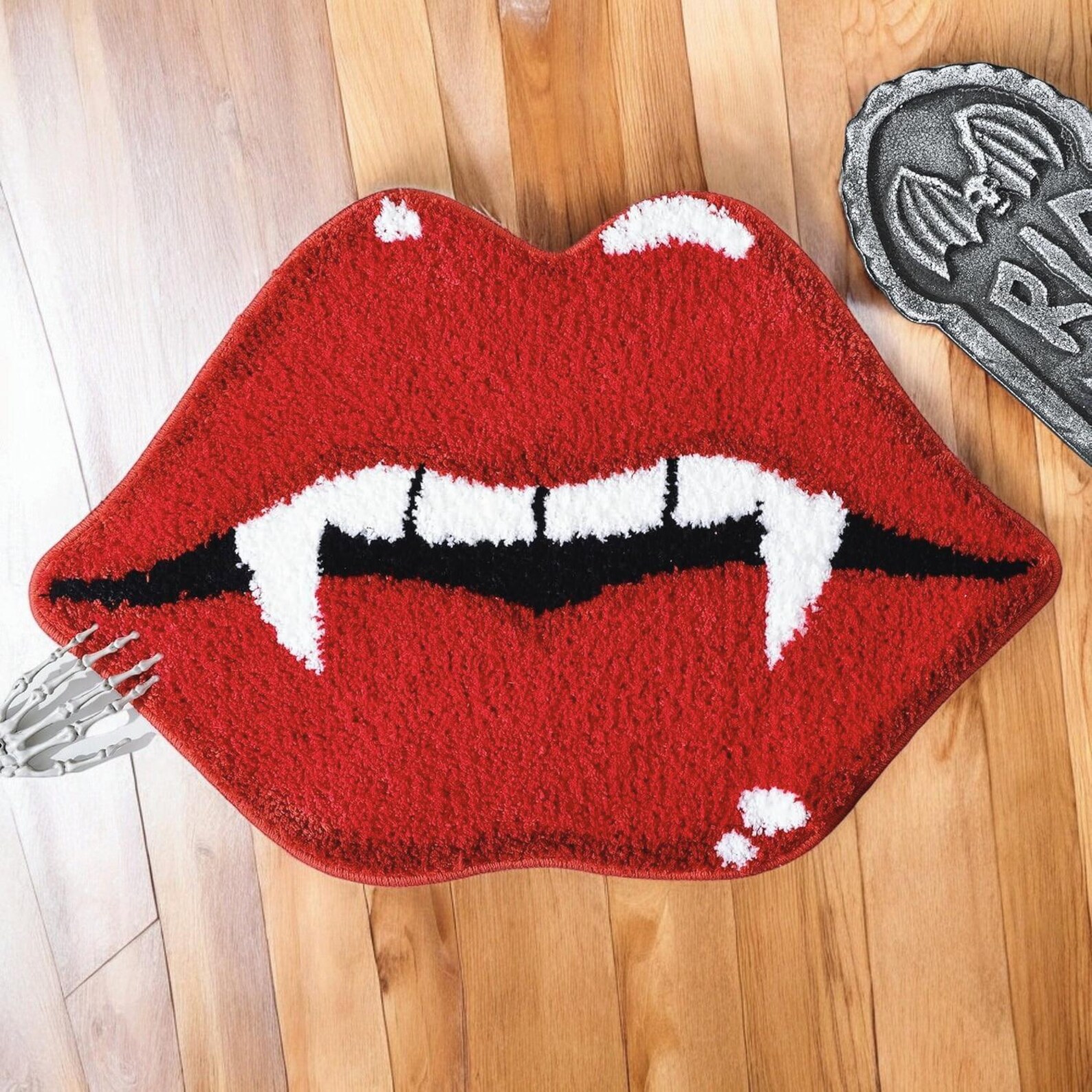 Vampire Teeth Rug Spooky Red Lips Bath Mat Creepy Halloween Rug Gothic ...