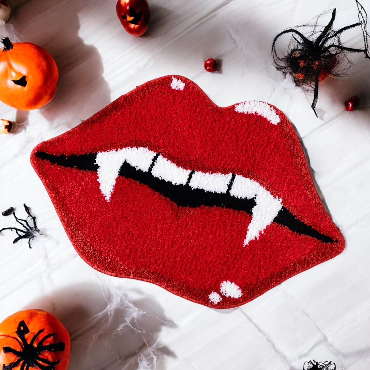 Vampire Teeth Rug Spooky Red Lips Bath Mat Creepy Halloween Rug Gothic ...