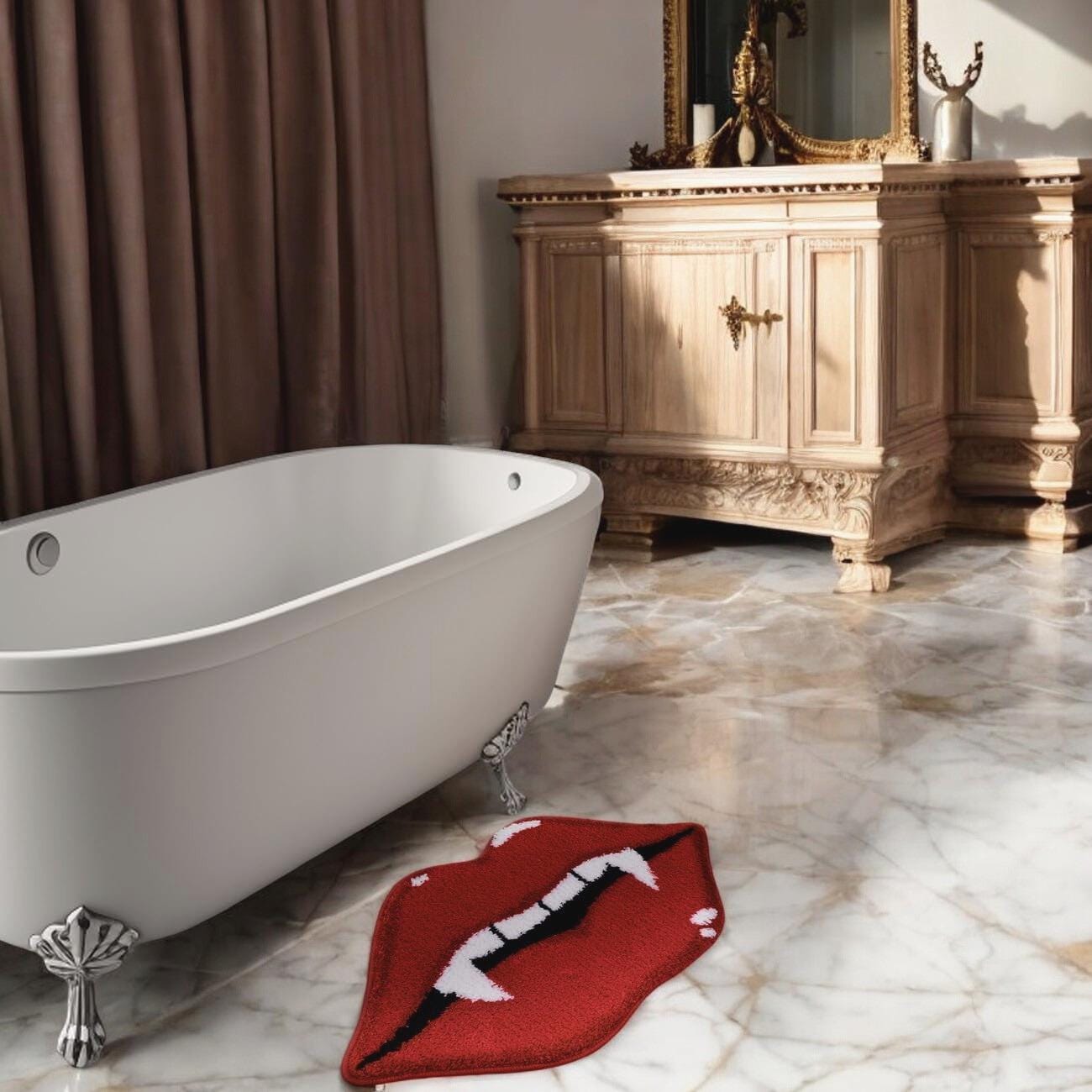 Vampire Teeth Rug Spooky Red Lips Bath Mat Creepy Halloween Rug Gothic ...