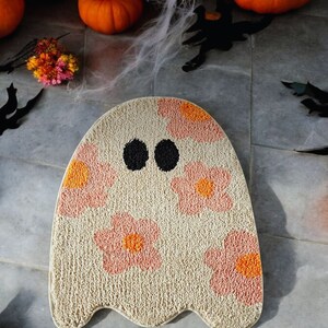 Cute Ghost Bath Mat, Colorful Daisy Flowers, Halloween Rug, Ghost ...