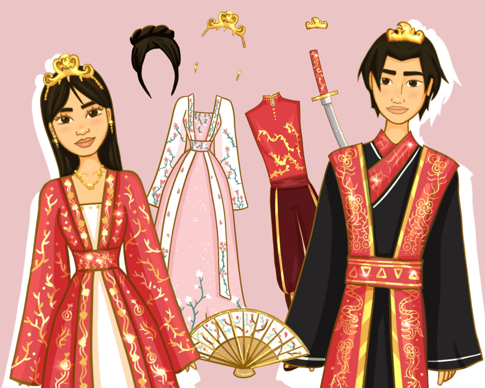 Paper Doll Dress up Prince & Princess East Asian Royalty - Etsy