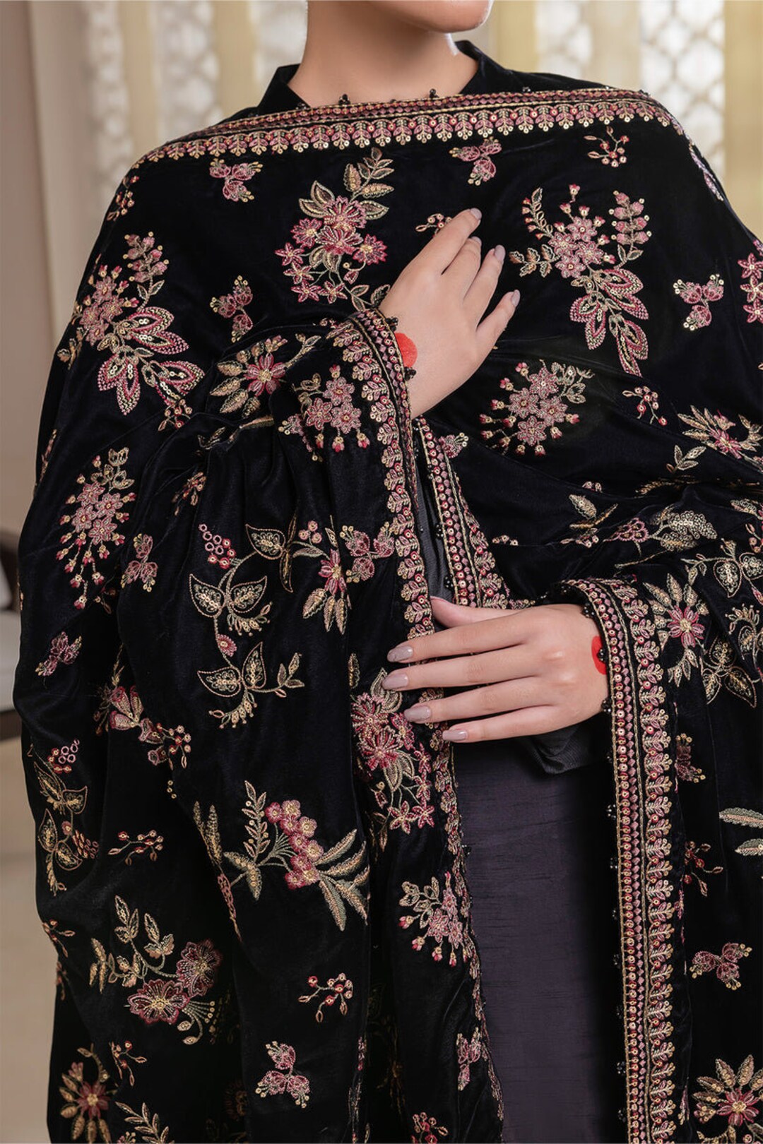 Brown Hot Pakistani Velvet Shawl & Wraps Embroidered Winter - Etsy